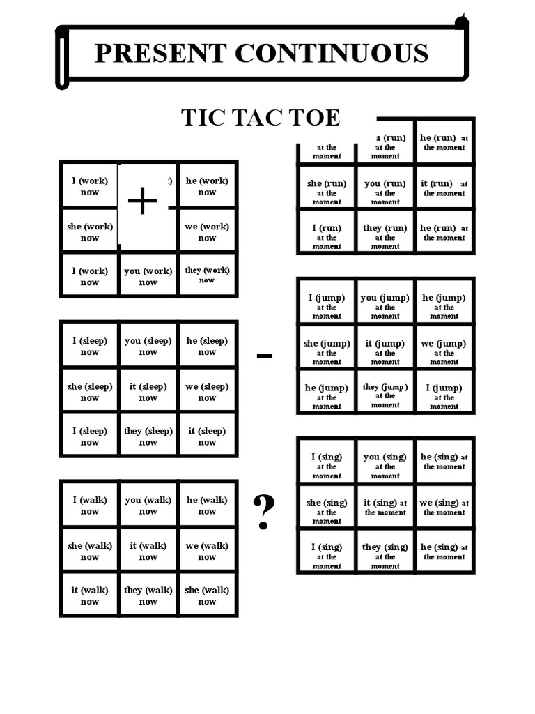 Present Continuous Tic Tac Toe | PDF