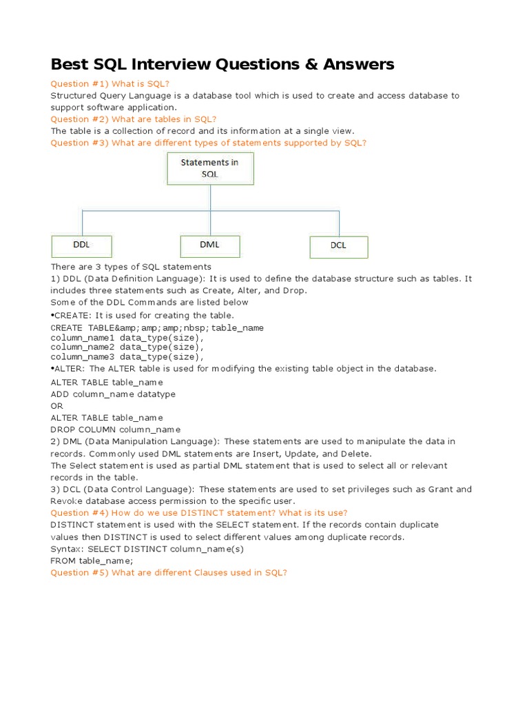 Best SQL Interview Questions & Answers: Question #1) What Is SQL? | PDF | Relational Database ...