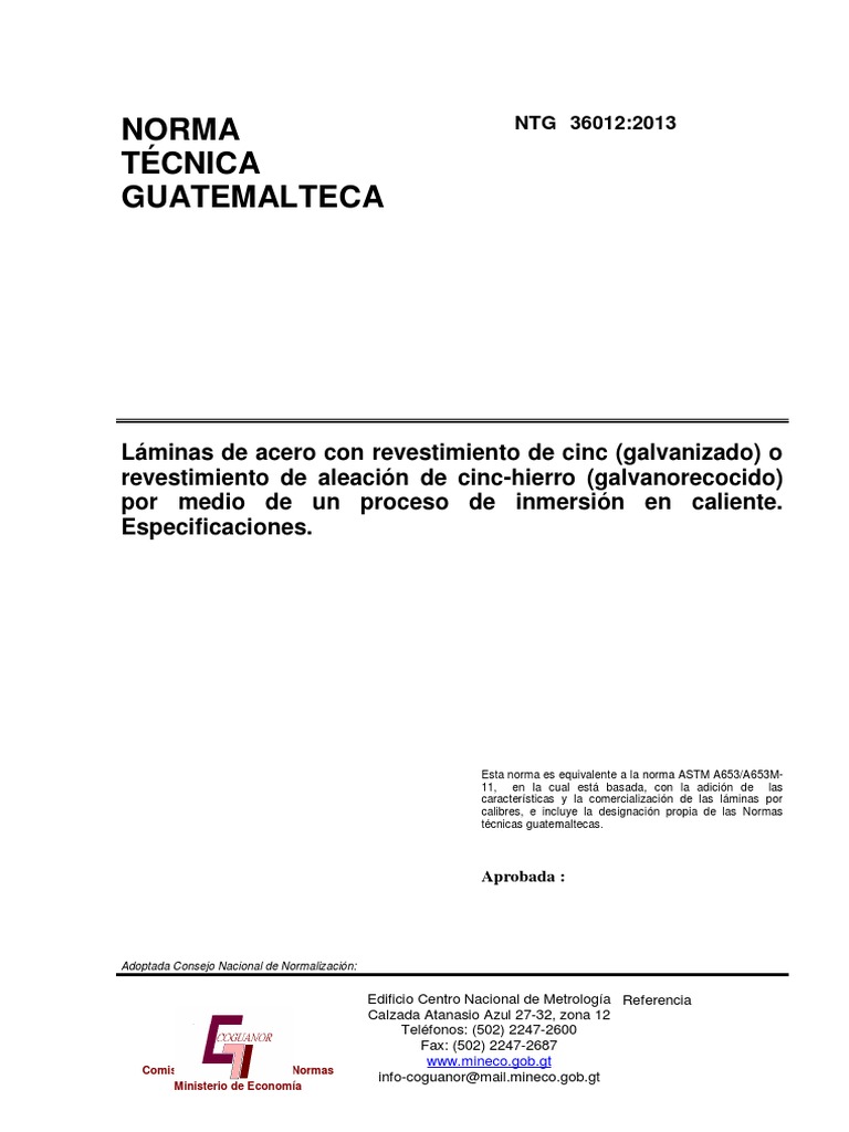 NTG 36012 Astm A653-A653m-11 PDF | PDF | Revestimiento | Acero