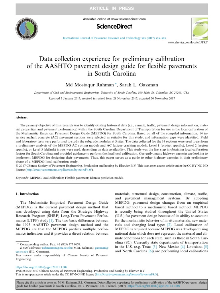 Data Collection Experience For Preliminary Calibration of The AASHTO ...
