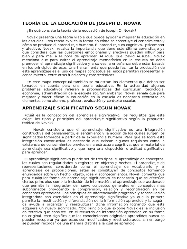 Joseph D Novak | PDF | Neuropsicología | Procesos mentales