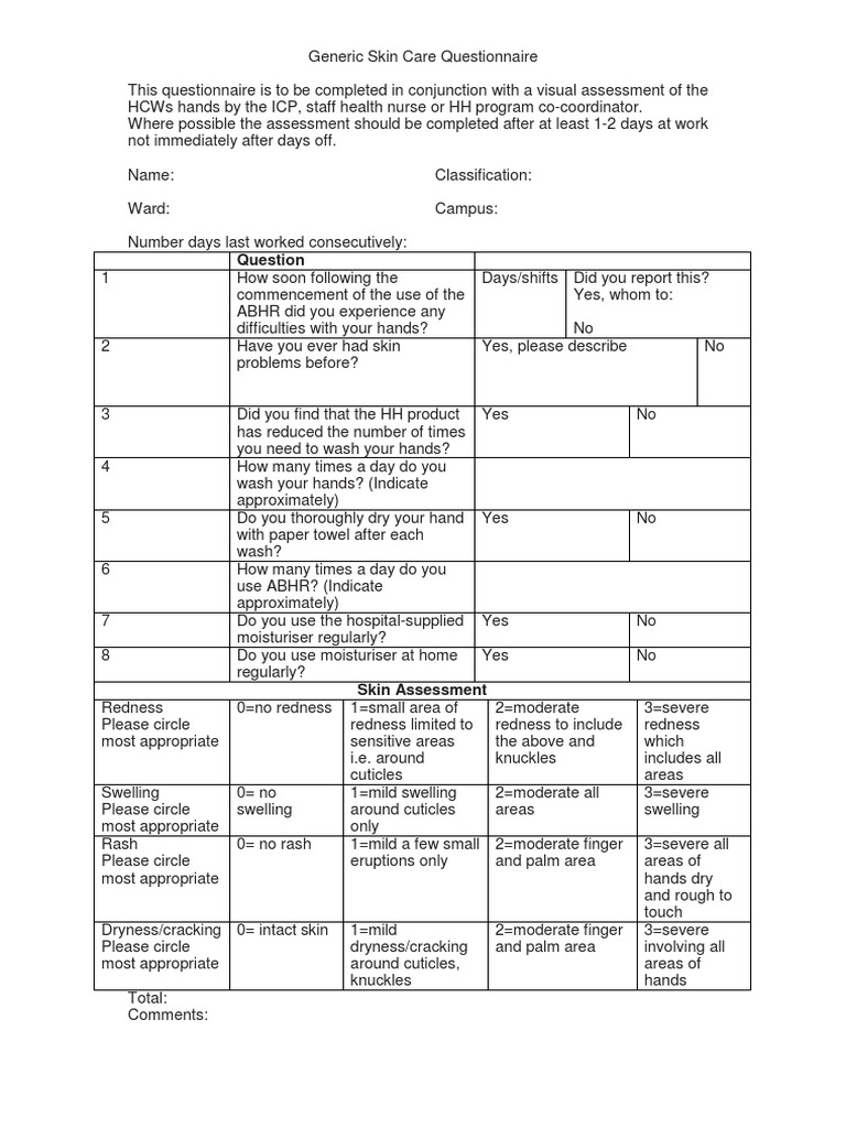 Generic Skin Care Questionnaire 1 | PDF | Clinical Medicine | Medical ...