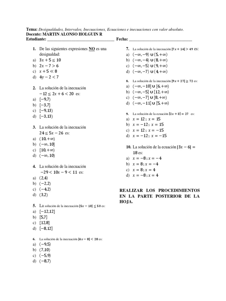 Hoja De Trabajo De Desigualdades De Sexto Grado 50+ Resolviendo