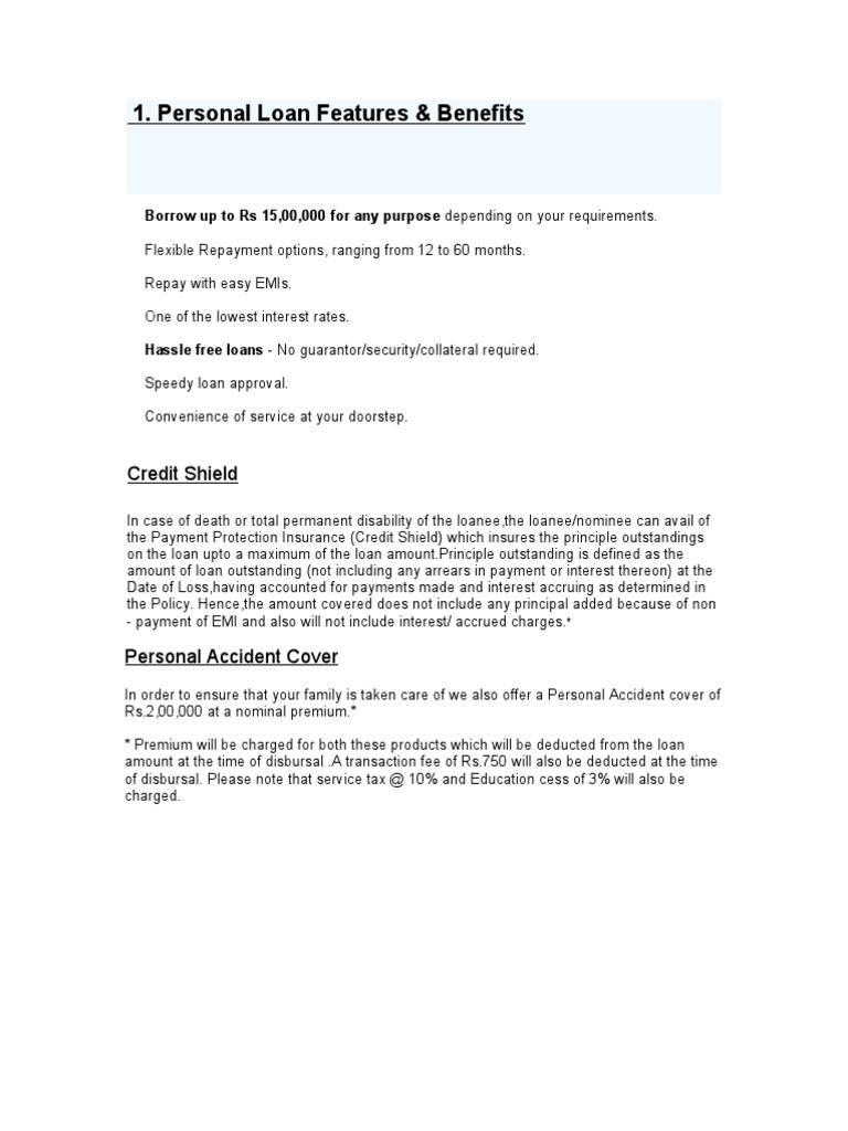 Personal Loan Features | Download Free PDF | Loans | Mortgage Loan