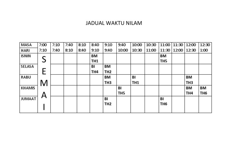 S E M A I: Jadual Waktu Nilam | PDF