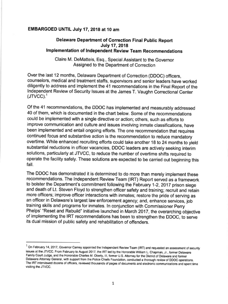 Final Vaughn Recommendation Report DOC Special Assistant | PDF
