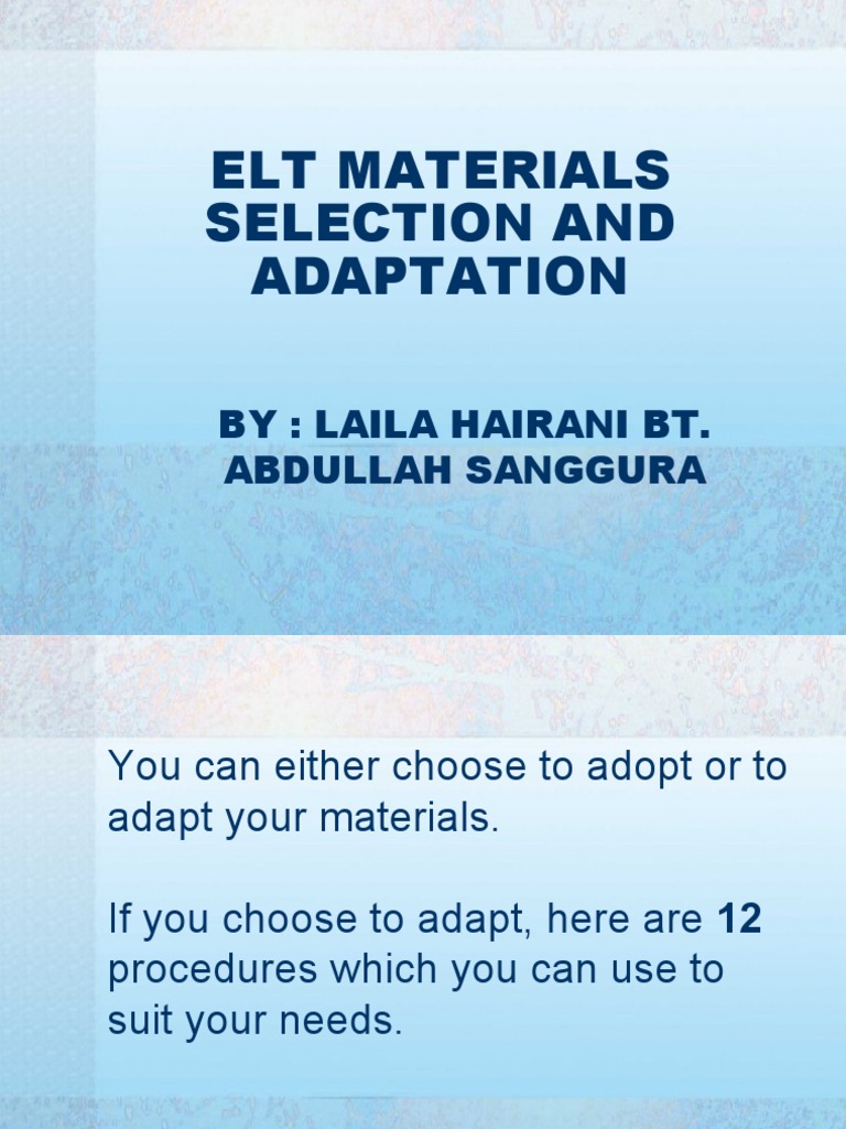 Elt Materials Selection and Adaptation Melaka | Download Free PDF ...