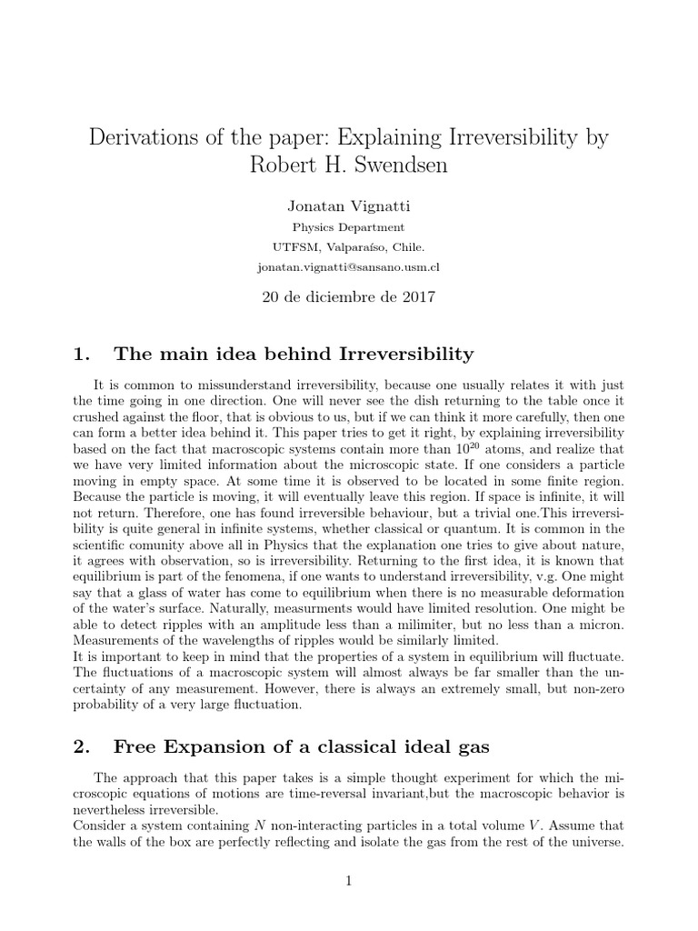 Derivations of The Paper: Explaining Irreversibility by Robert H ...