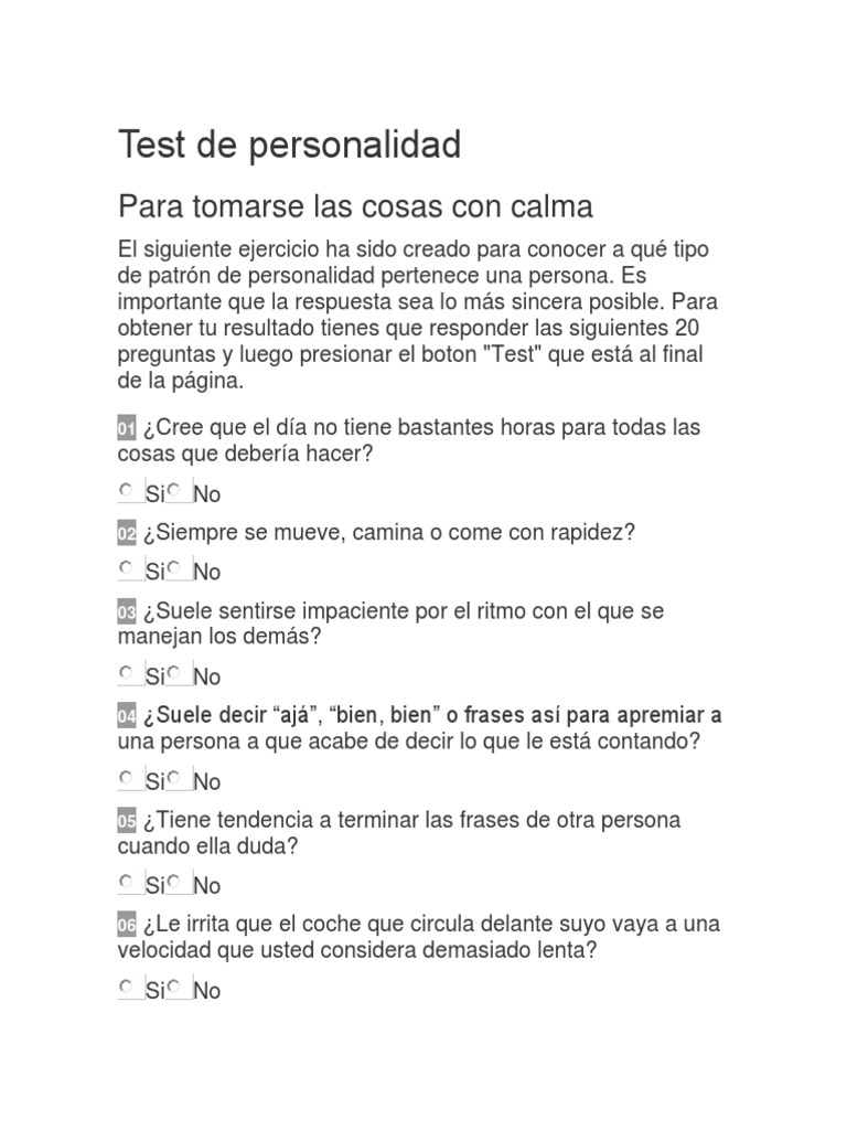 Test de Personalidad | Descargar gratis PDF | Ocio