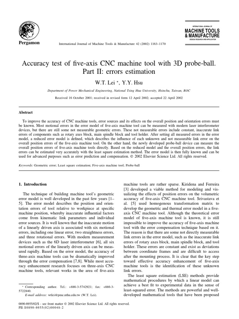 Accuracy Test of Five-Axis CNC Machine Tool With 3D Probe-Ball PartII ...