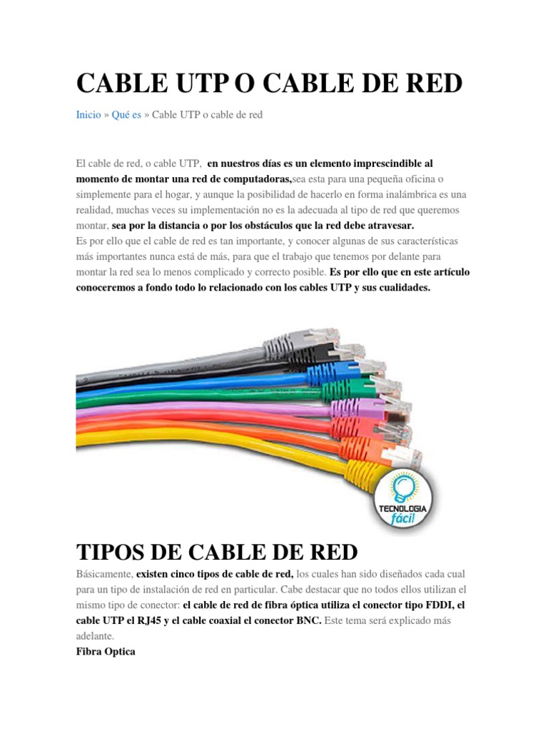 Tipos y Usos del Cable UTP | PDF | Cable coaxial | Red de computadoras