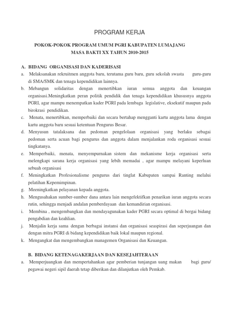 Program Kerja PGRI Kecamatan 2010-2015 | PDF