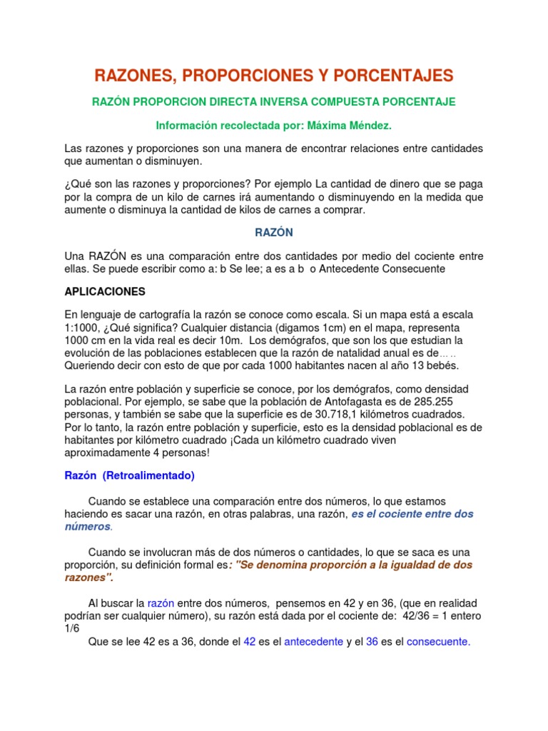 Razones, Proporciones y Porcentajes. | PDF | Fracción (Matemáticas ...