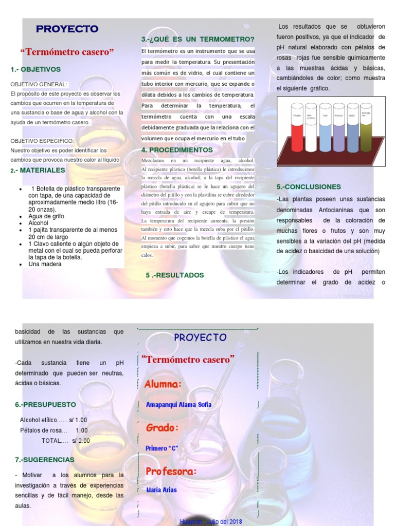 Triptico Experimento | Termómetro | Temperatura