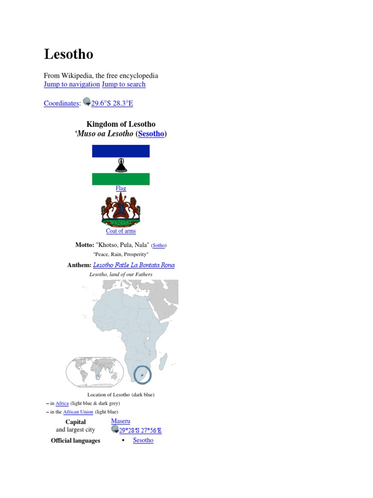 Lesotho: Kingdom of Lesotho 'Muso Oa Lesotho | PDF | Government ...