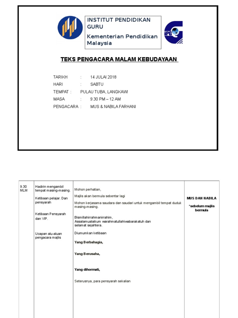 Contoh Teks Emcee MLM Kebudayaan | PDF