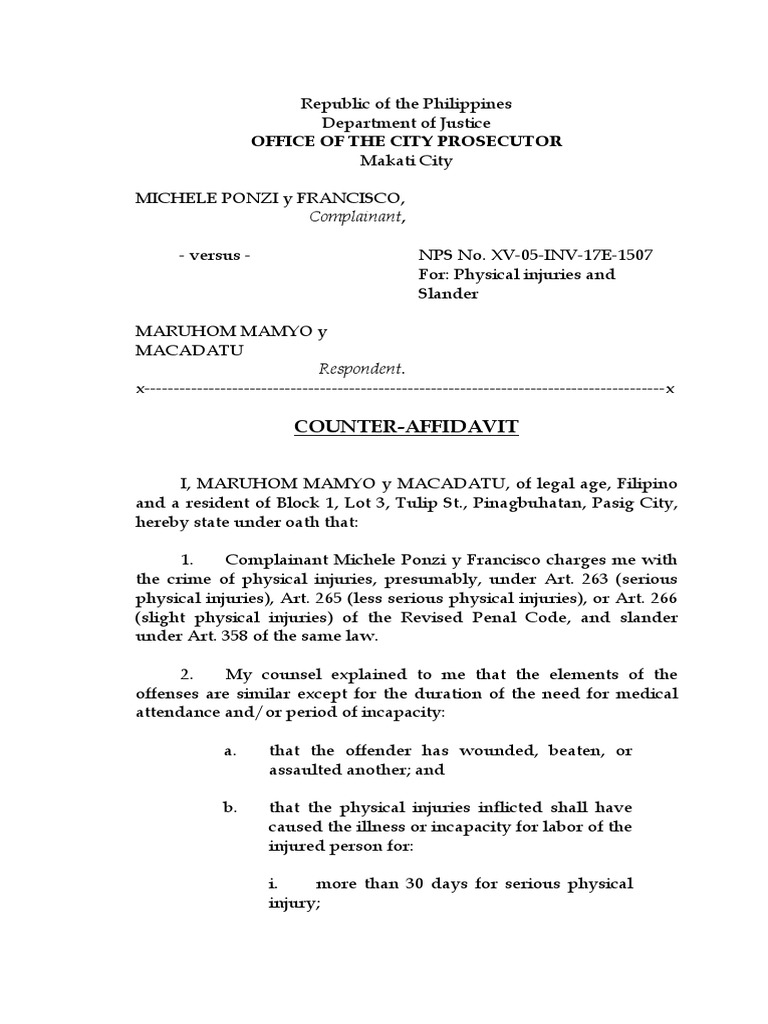 Counter Affidavit | Defamation | Prosecutor