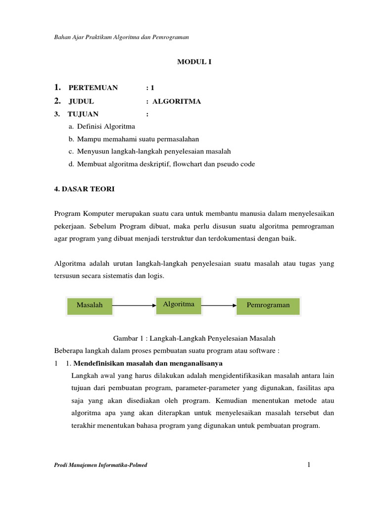 Modul Pratikum Algoritma Dan Pemrograman | PDF | Metode & Bahan Ajar | Teknologi & Rekayasa