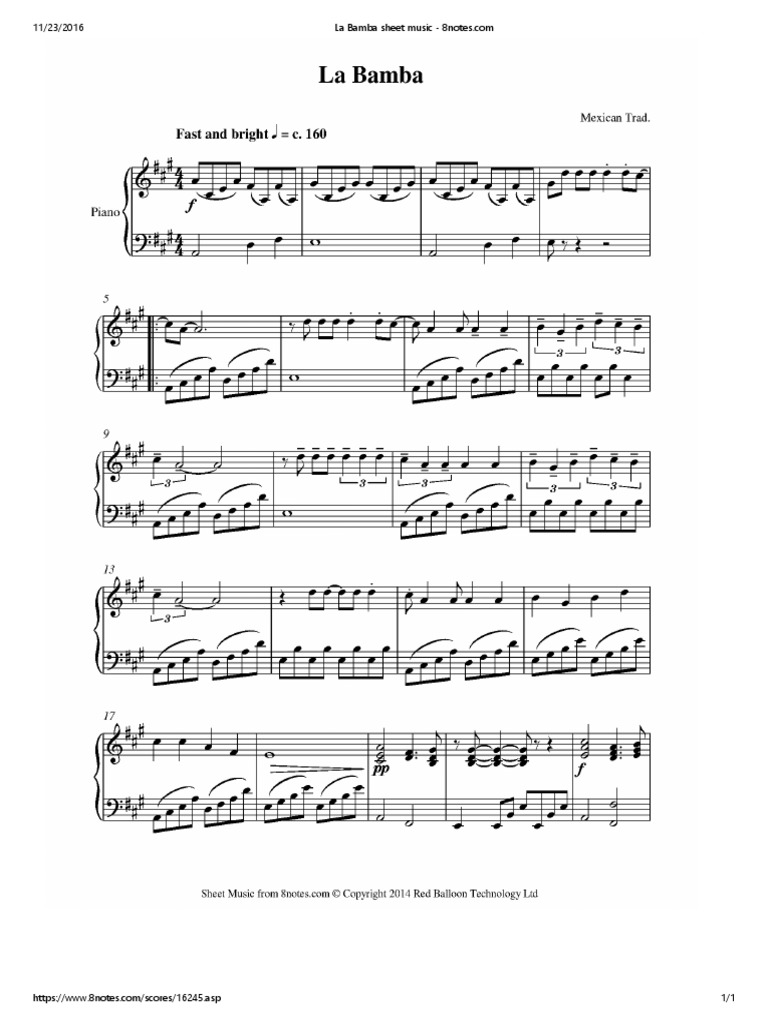 La Bamba Sheet Music - 8notes | PDF | Entertainment (General)