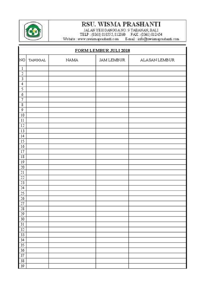 Form Lembur Juli 2018 | PDF