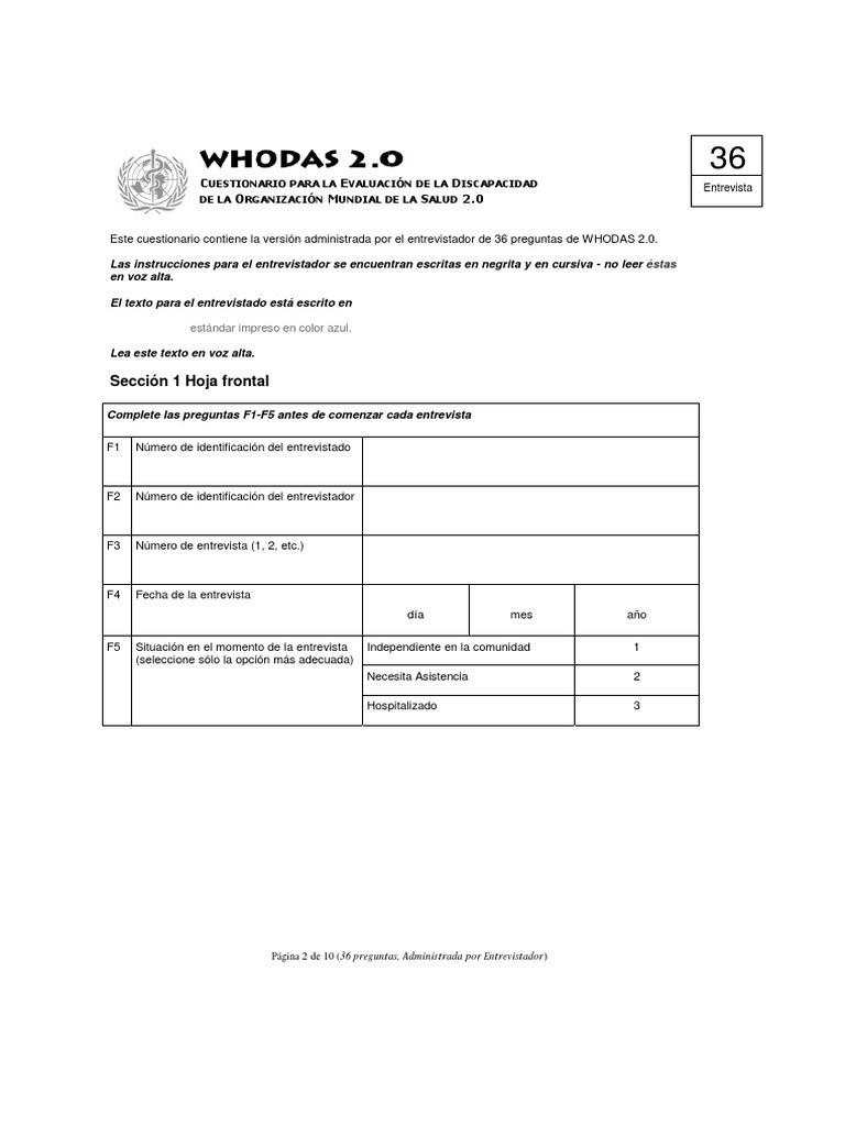 WHODAS | PDF | Cuestionario | Invalidez