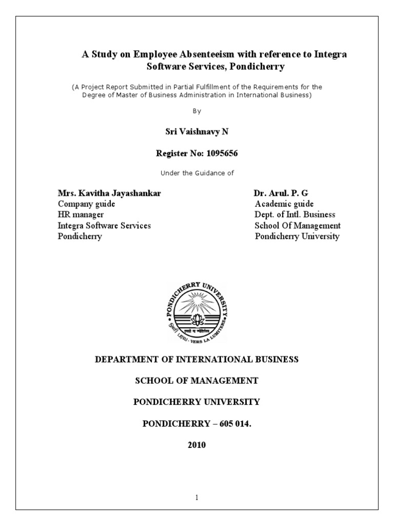 A Study On Employee Absenteeism With Reference To Integra Software ...