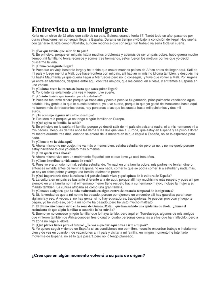 Entrevista A Un Inmigrante | PDF | Inmigración | Marruecos