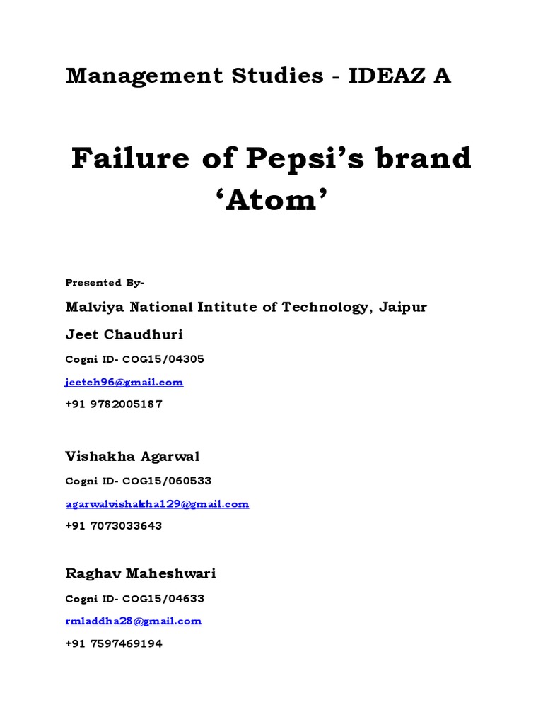Failure of Pepsi's Brand 'Atom' and Inflation Is The Stuation of Price ...
