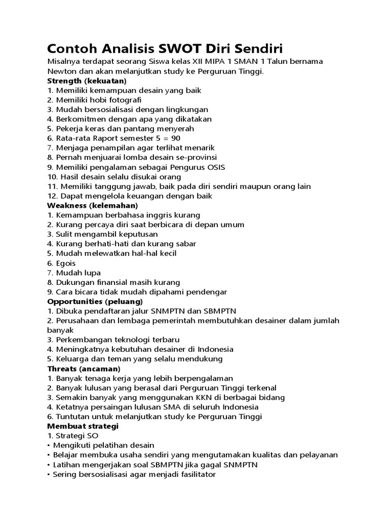 Analisis SWOT Diri Mahasiswa | PDF | Seni | Pengembangan Diri