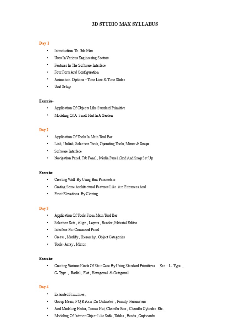 3ds Max Syllabus | PDF | Autodesk 3ds Max | 3 D Computer Graphics