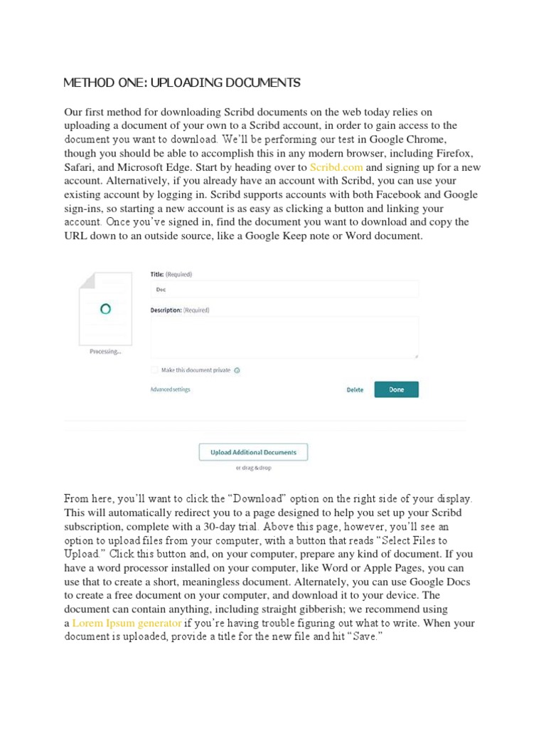 Method One: Uploading Documents | PDF | Scribd | Hypertext