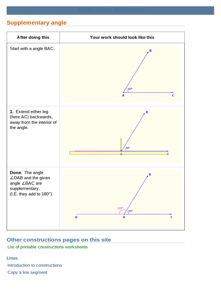 Supplementary Angle: Math Open Reference | PDF | Triangle | Circle