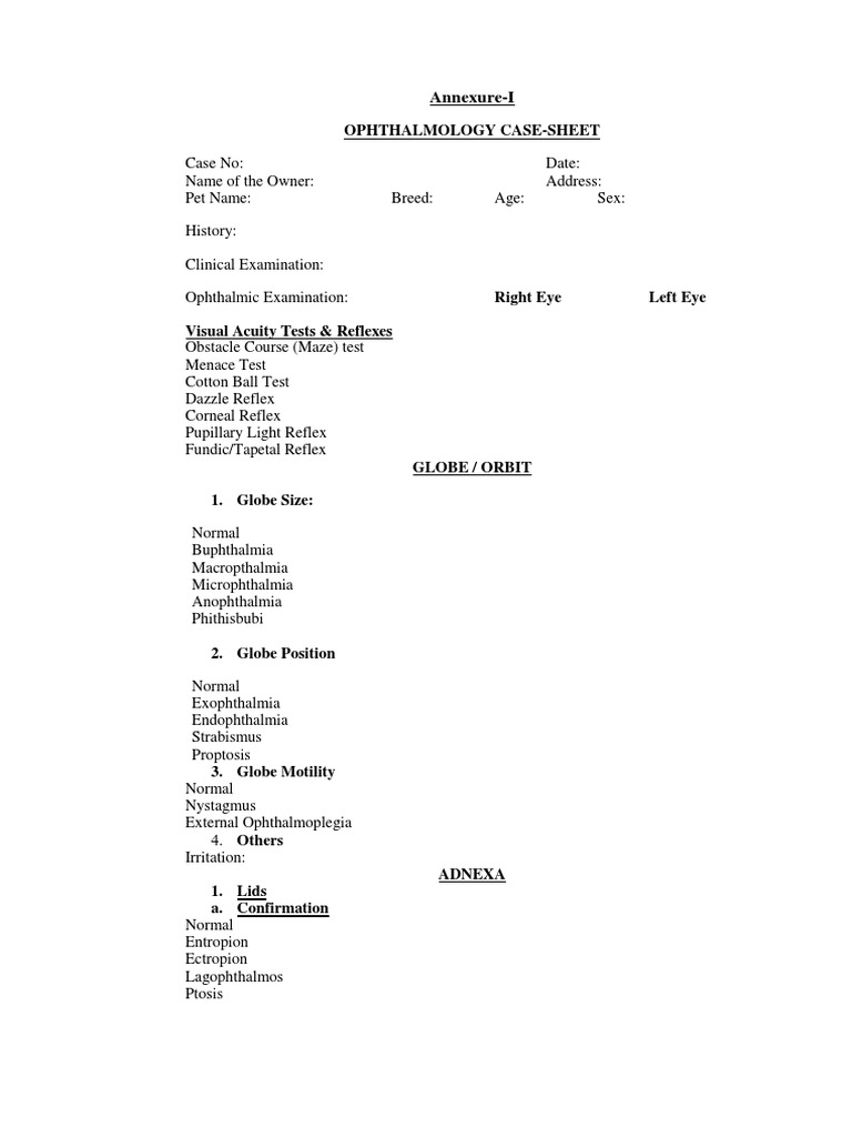 Case Sheet | PDF | Cornea | Face