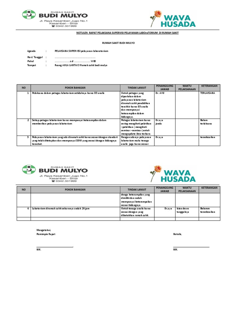 Notulen Template NOTULEN RAPAT PELAKSANA SUPERVISI PELAYANAN ...