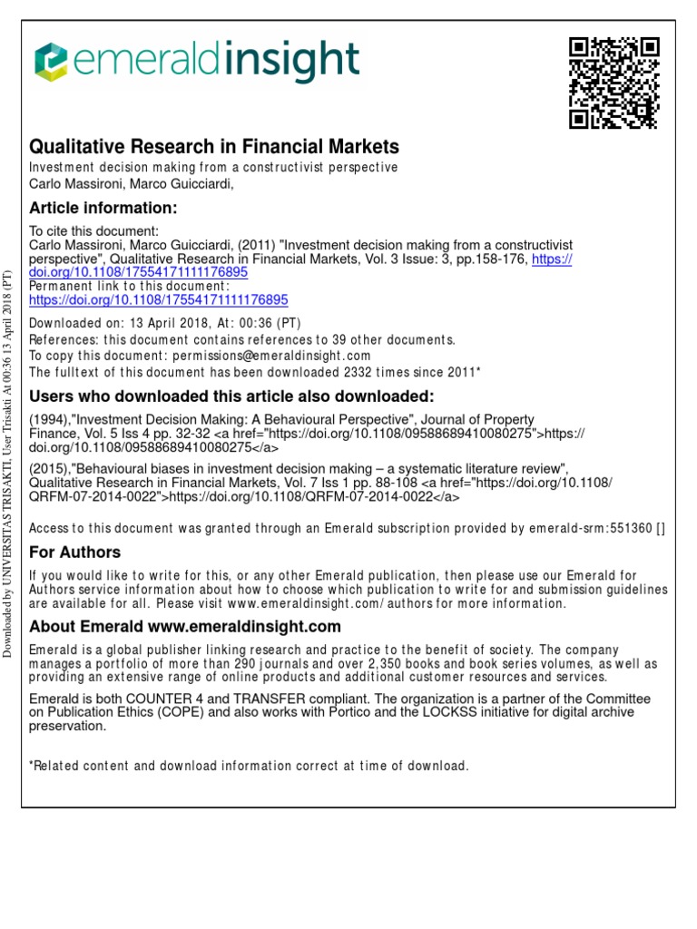 Qualitative Research in Financial Markets: Article Information | PDF ...