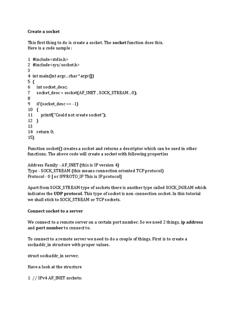 Create A Socket Pdf Network Socket Port Computer Networking 9047