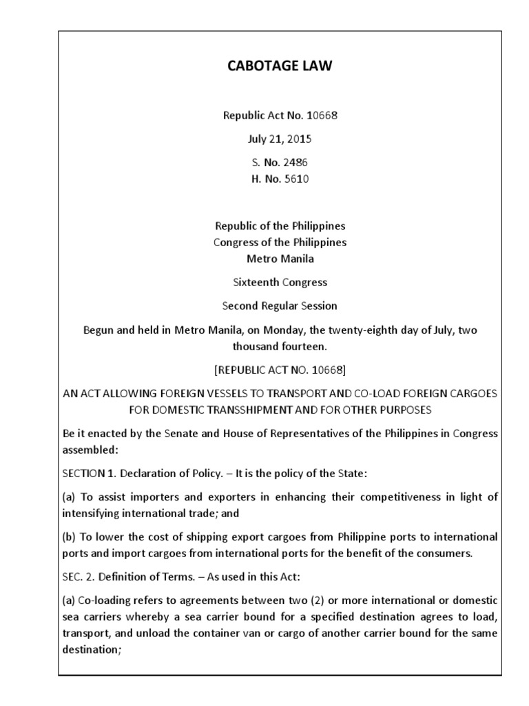 Cabotage Law | PDF | Containerization | Cargo