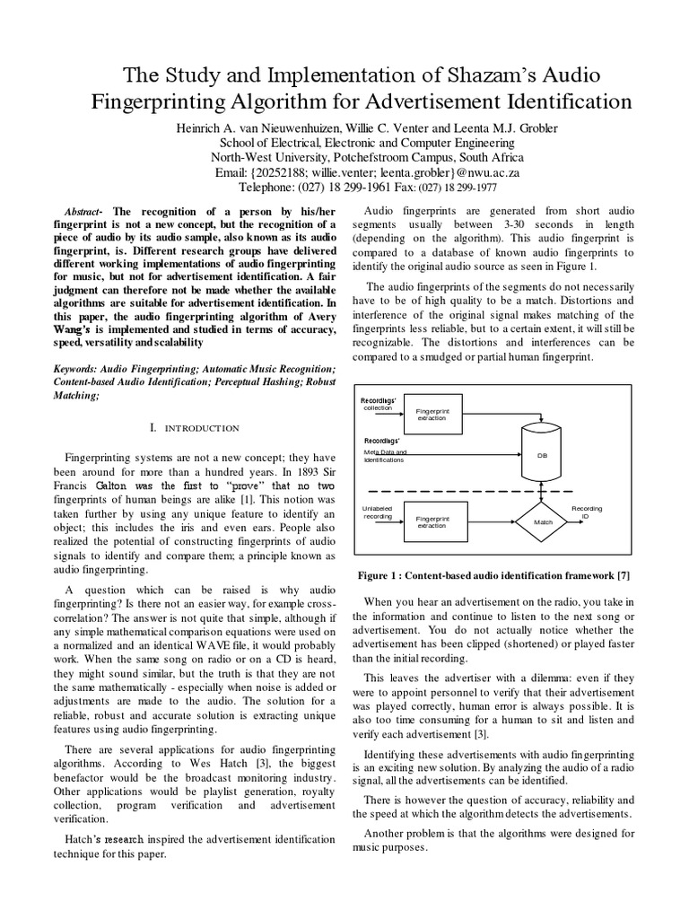 Nieuwenhuizen - The Study and Implementation of Shazam's Audio Fingerprinting Algorithm For ...