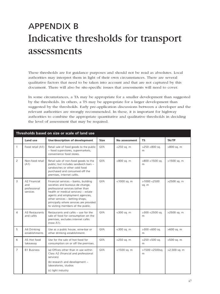 Transport Assessment Thresholds Guide | PDF | Retail | Business