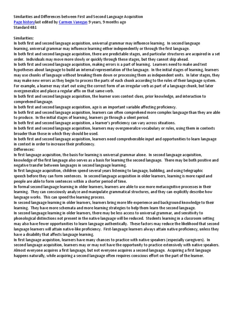 Similarities and Differences Between First and Second Language ...