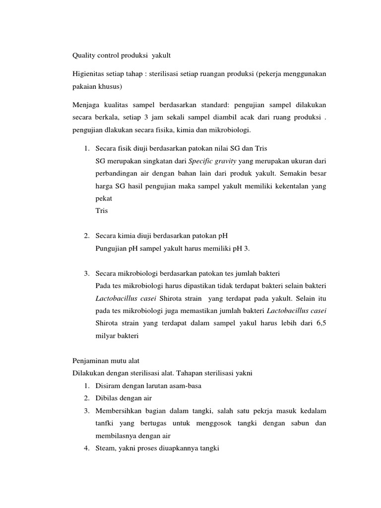 Quality Control Produksi Yakult Pdf