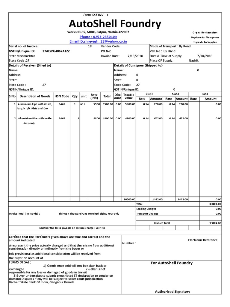 GST Invoice Format 1 | PDF | Invoice | Value Added Tax
