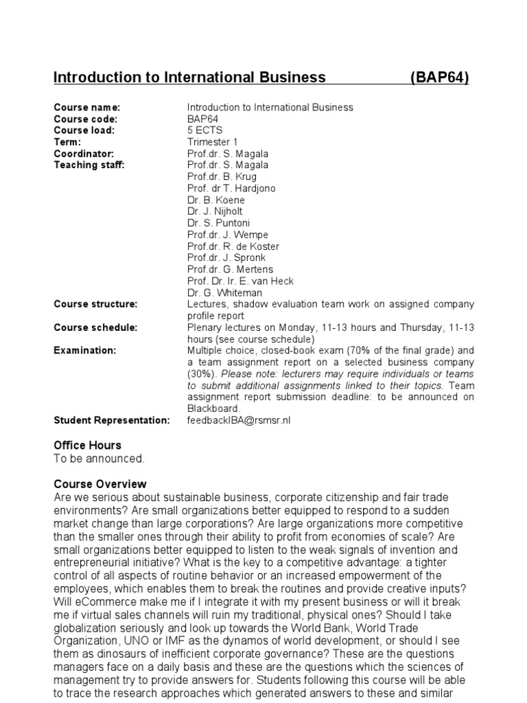 Introduction to International Business Course | PDF | Test (Assessment ...