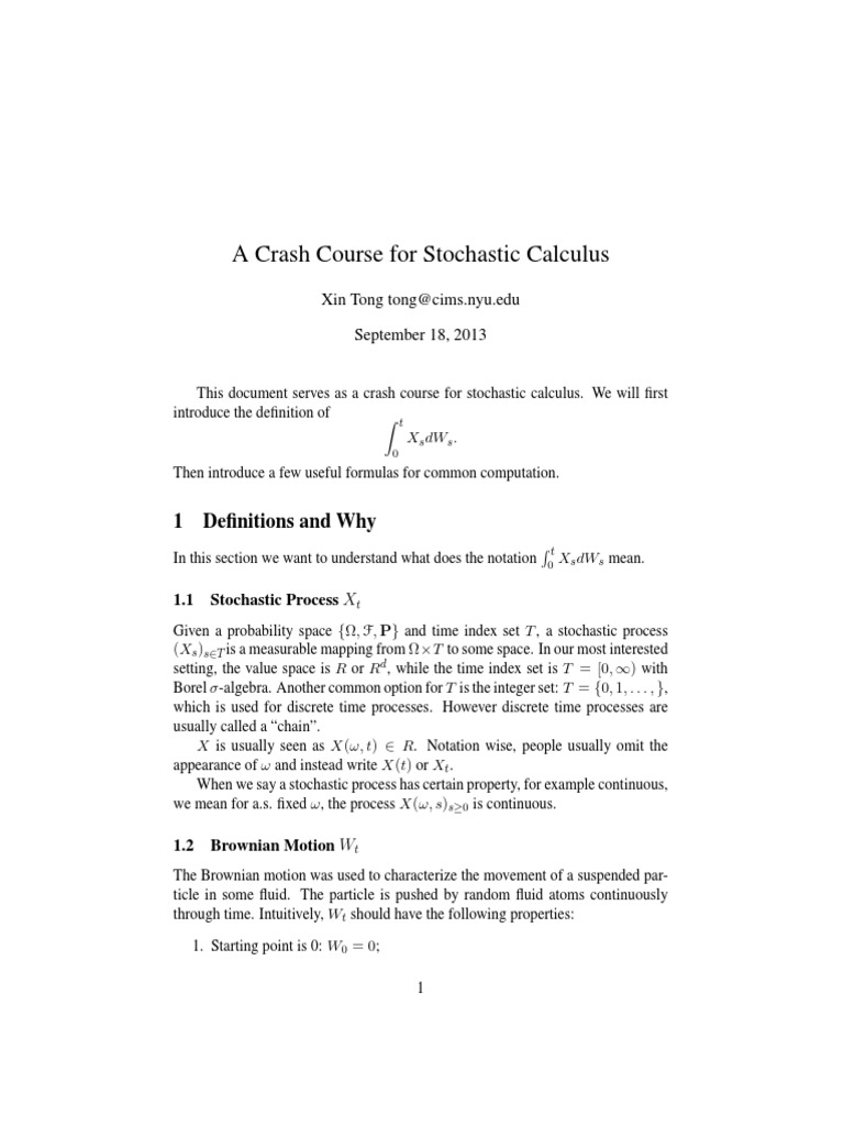 Stochastic Calculus Crash Course | PDF | Stochastic Process | Integral