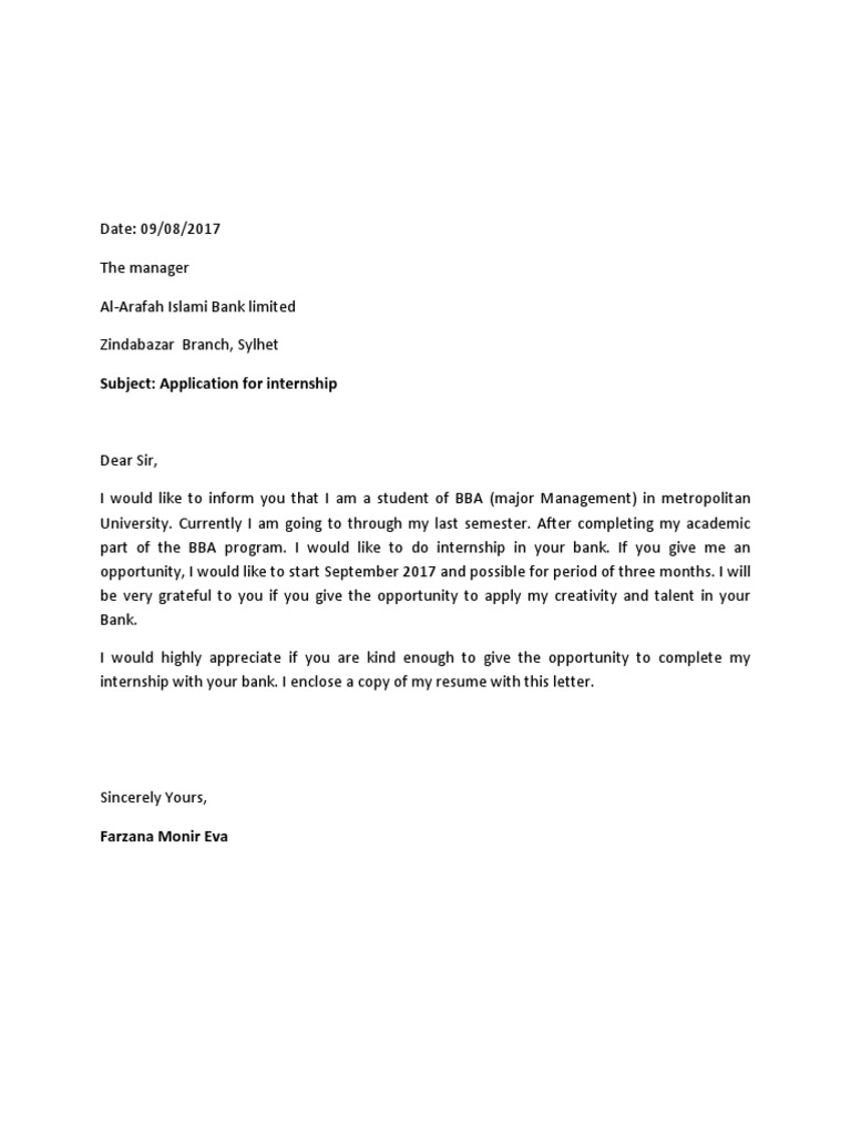 Subject: Application For Internship | PDF