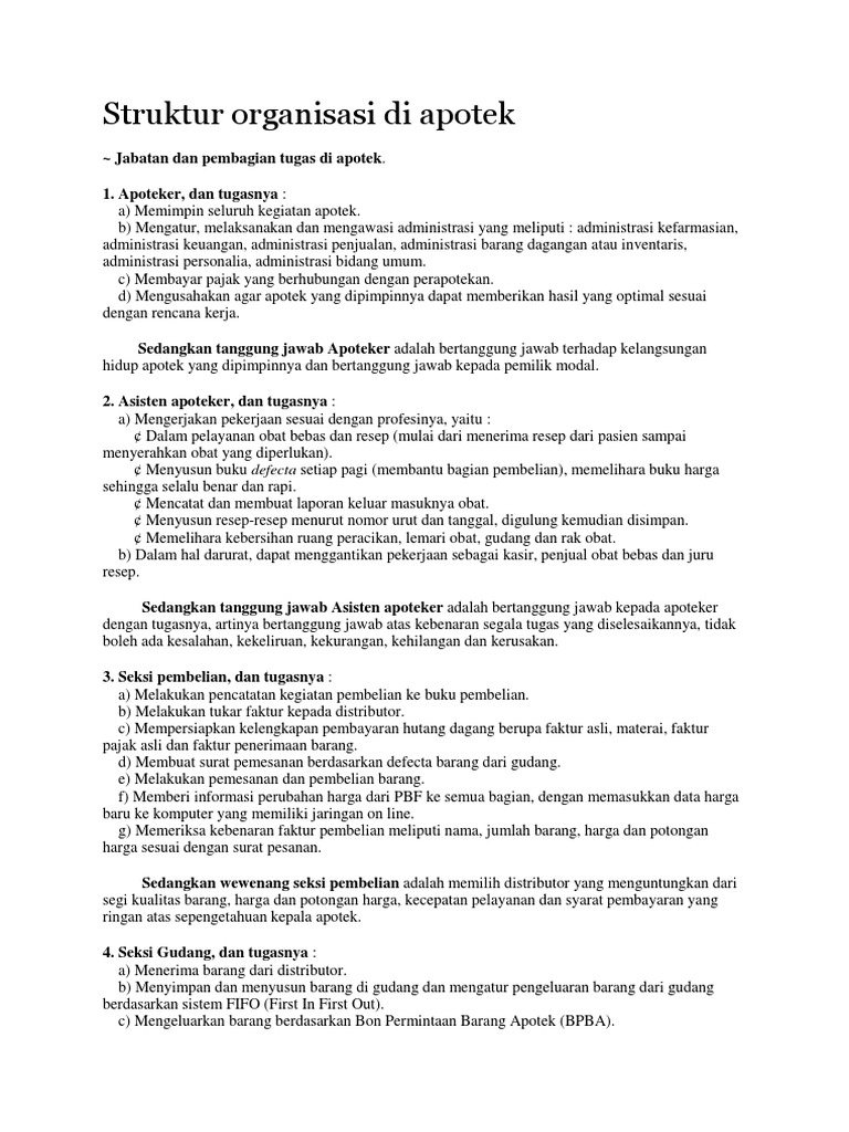 Struktur Organisasi Di Apotek Pdf