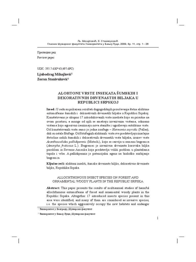 Alohtone Vrste Insekata Šumskih I Dekorativnih Drvenastih Biljaka U ...