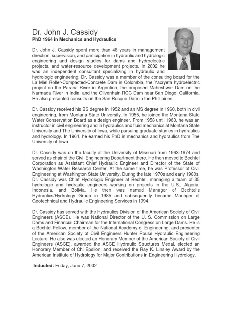 Dr. John J. Cassidy: PHD 1964 in Mechanics and Hydraulics | PDF | Civil ...