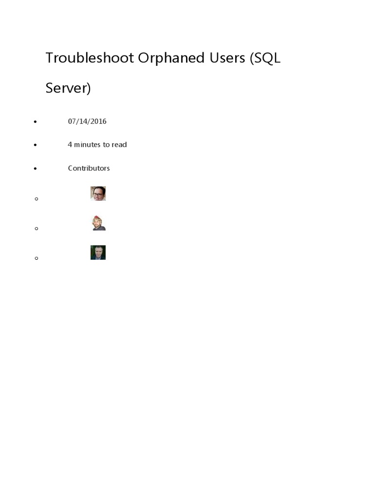 Check For Orphaned Users | PDF | Microsoft Sql Server | Databases