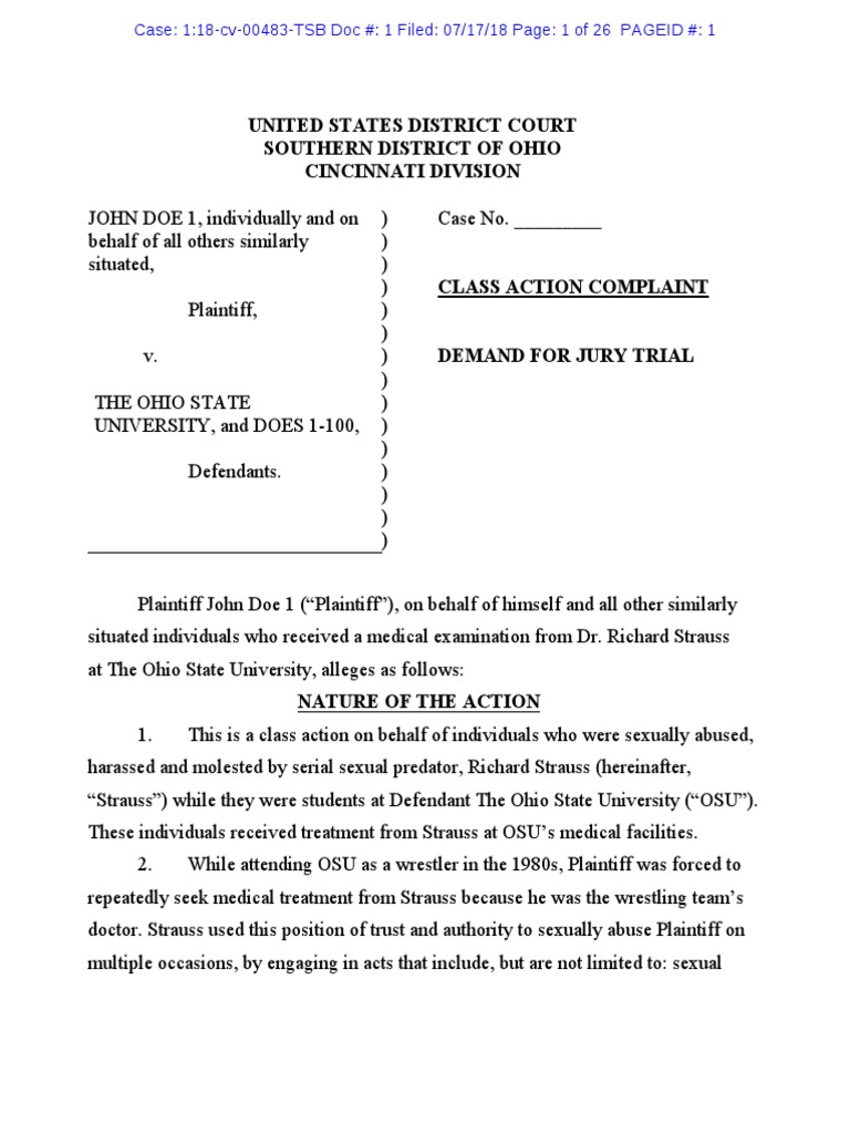 OSU Class Action: Strauss Abuse Claims | PDF | Negligence | Intentional ...